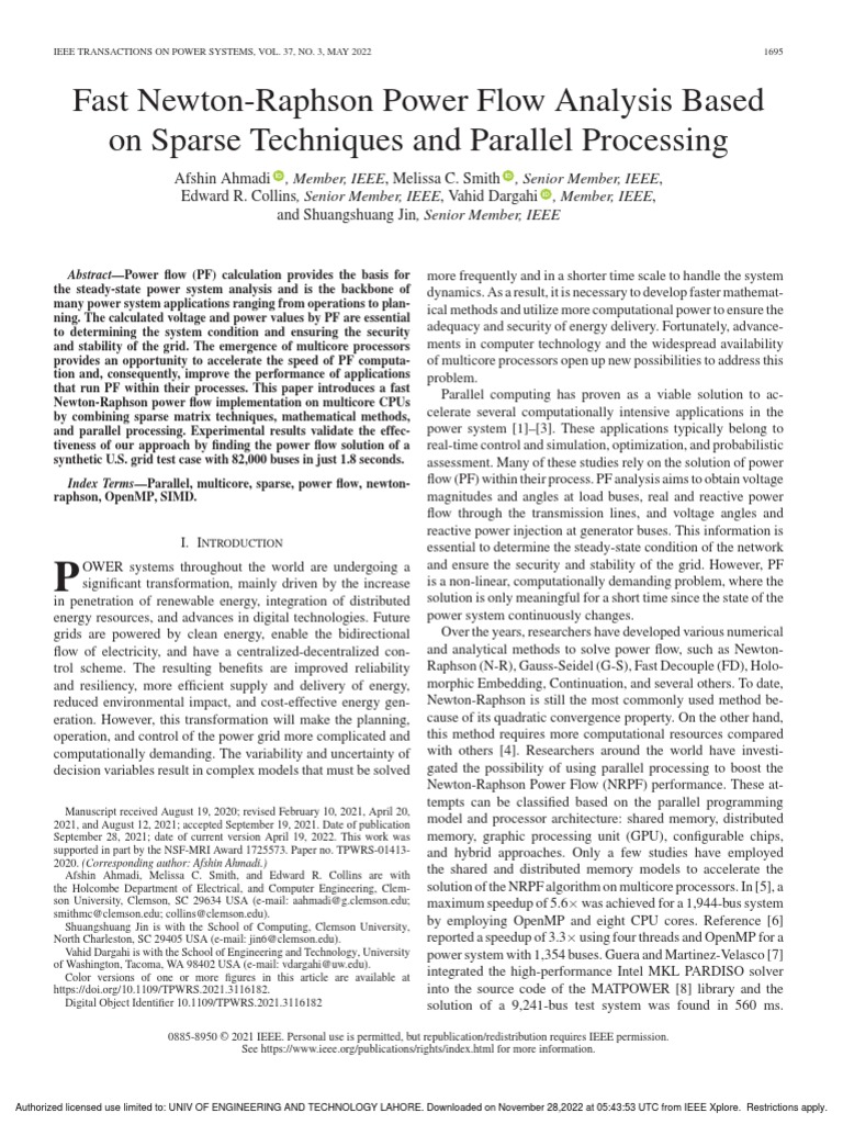 Fast Newton-Raphson Power Flow Analysis Based On Sparse Techniques and ...