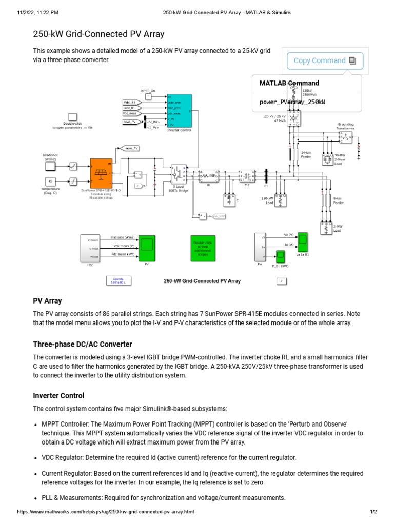 250-kW Grid-Connected PV Array - MATLAB & Simulink | PDF | Power Inverter | Electrical Grid