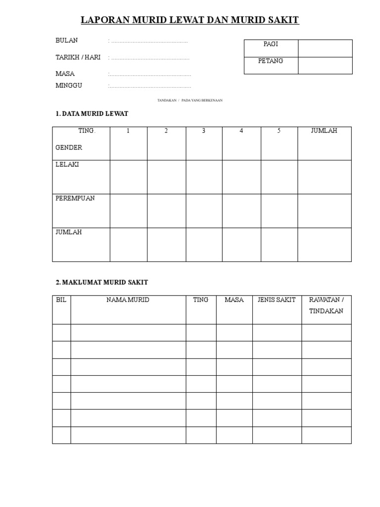 Laporan Murid Lewat Dan Murid Sakit Smkte | PDF