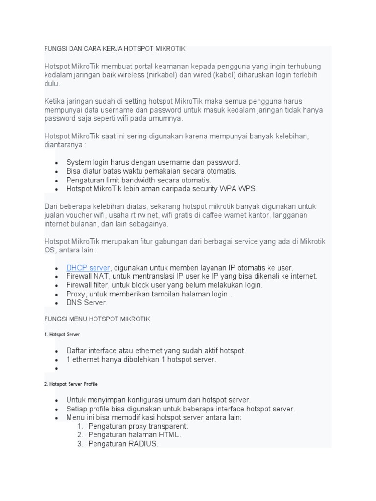 Hotspot MikroTik: Fungsi & Setting | PDF | Bisnis | Komputer