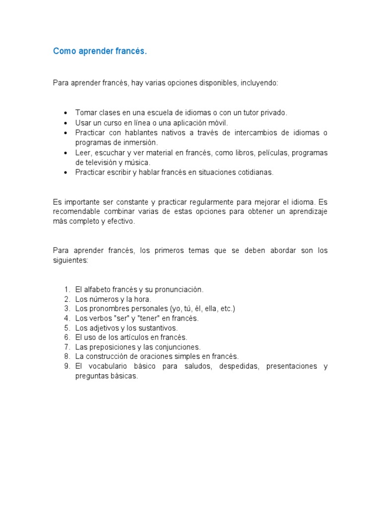 Como Aprender Francés | PDF