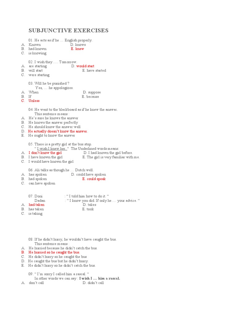 Subjunctive Exercises | PDF