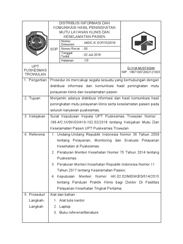 Distribusi Informasi Dan Komunikasi Hasil Peningkatan Mutu Layanan Klinis Dan Keselamatan Pasien ...