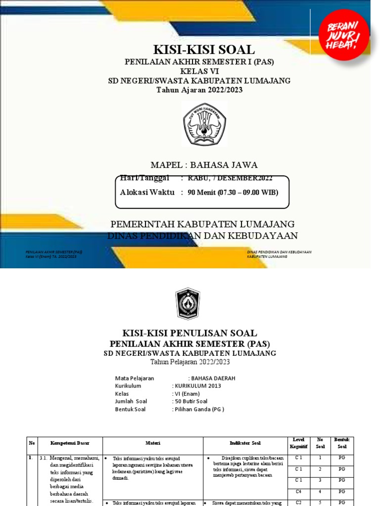 Kisi - Kisi Pas Jawa 2022-2023 | PDF
