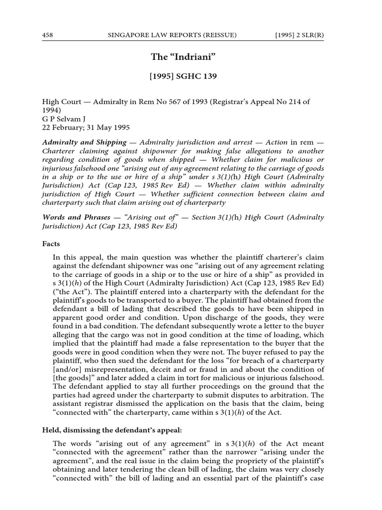 Admiralty Jurisdiction: Indriani Case | PDF | Bill Of Lading | Public Law