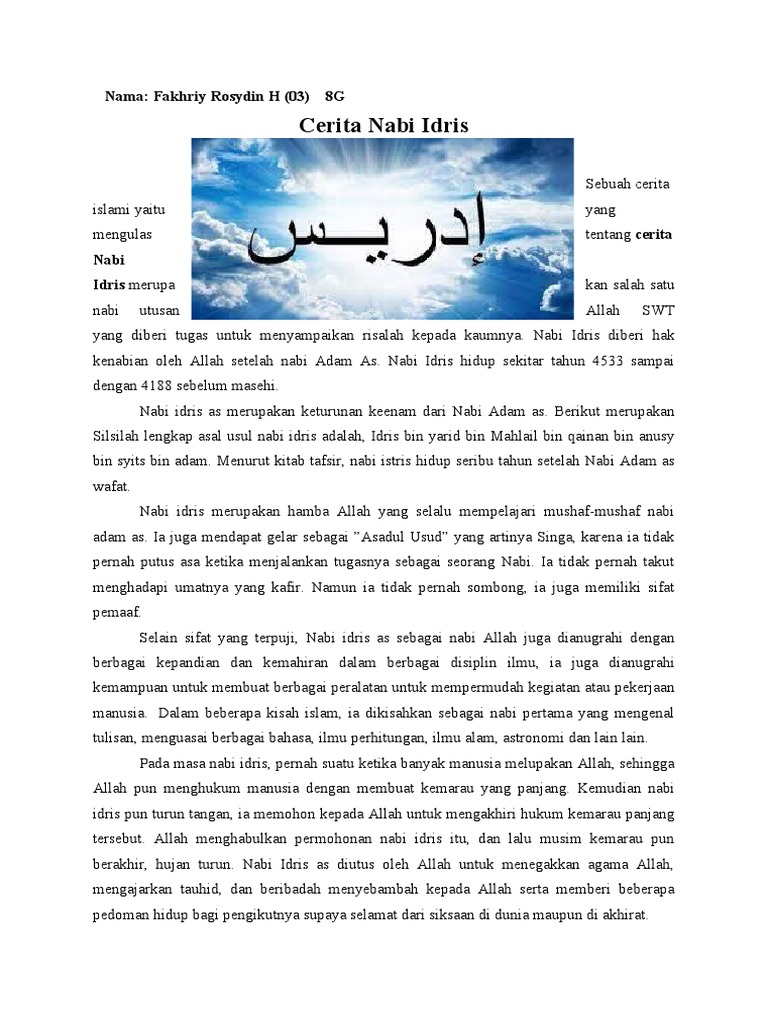 Kisah Singkat Nabi Idris Alaihissalam | PDF