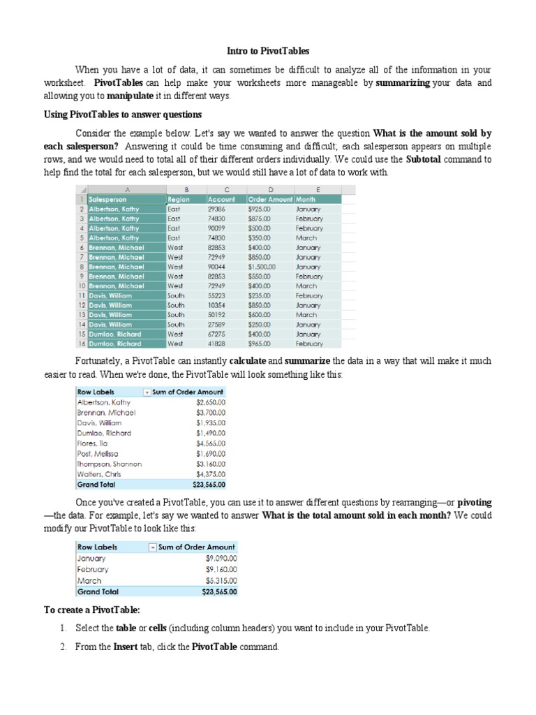 MS Excel 2016 L15A Intro To PivotTables | PDF | Software | Information Science