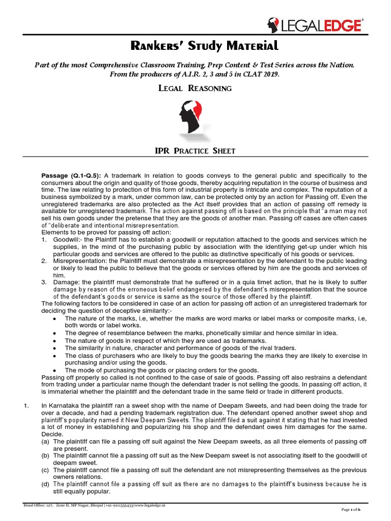 IPR Practice Sheet | PDF | Trade Secret | Trademark