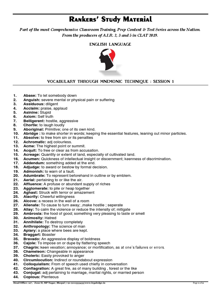 Vocabulary Mnemonics for English Mastery | PDF
