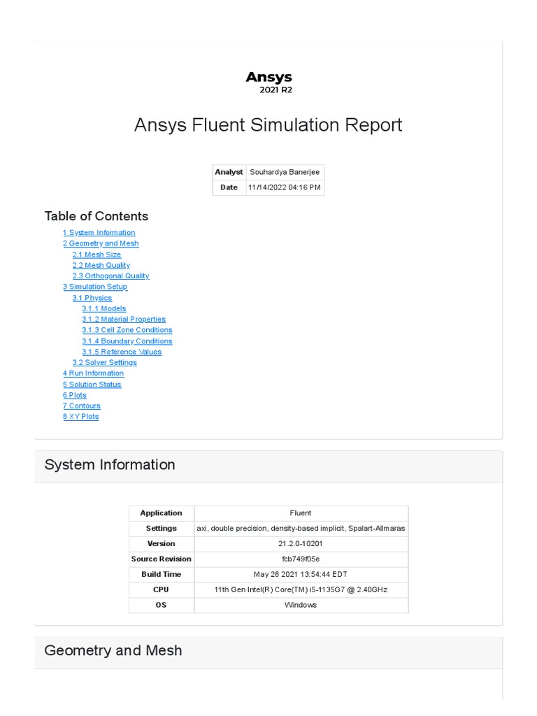 Ansys Fluent Simulation Report | PDF | Fluid Dynamics | Turbulence