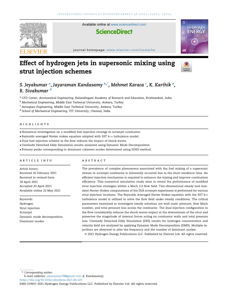 Effect of Hydrogen Jets in Supersonic Mixing Using Strut Injection ...