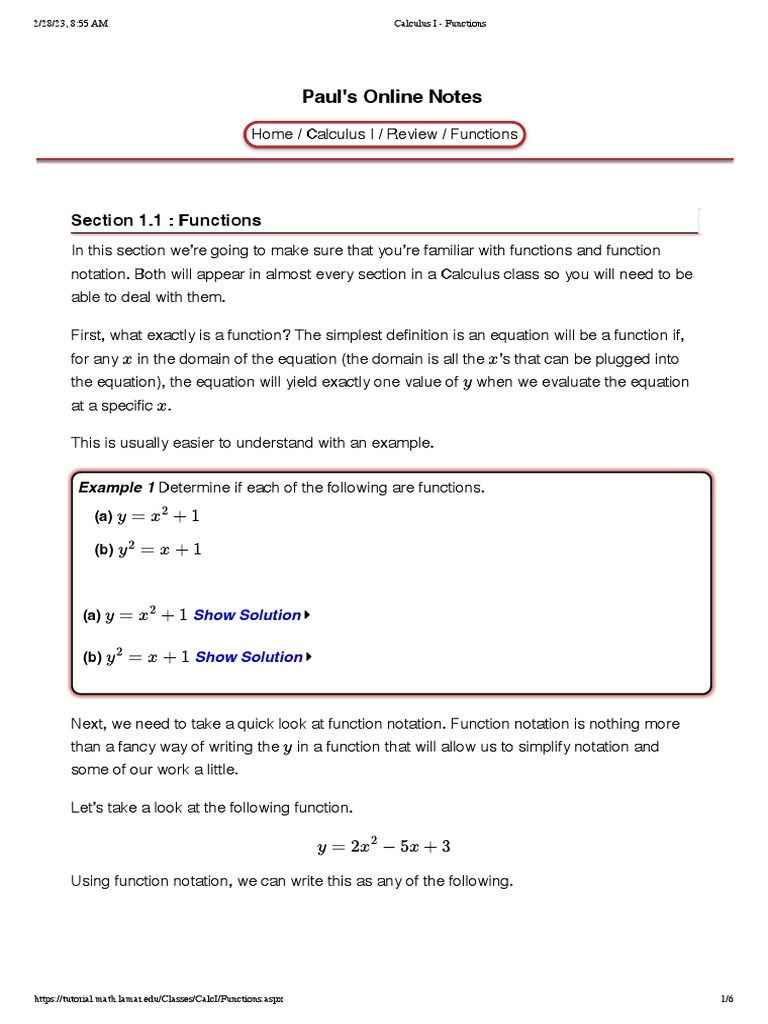 Calculus I - Functions | PDF