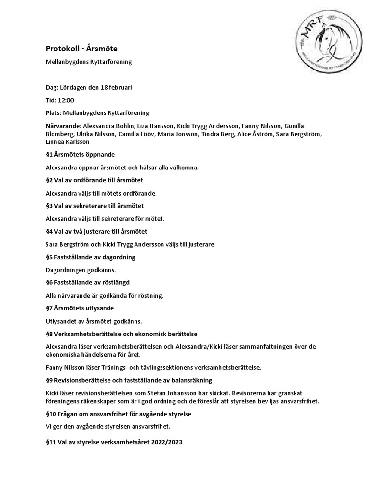 Protokoll - Årsmöte | PDF