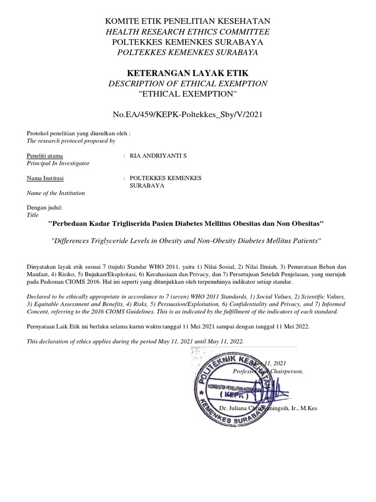 Etik Penelitian Trigliserida Diabetes Melitus | PDF