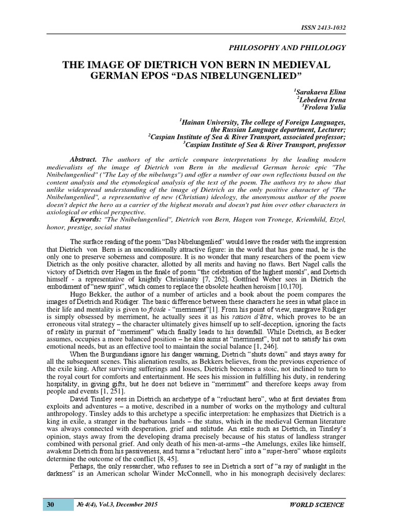 The Image of Dietrich Von Bern in Medieval German Epos Das Nibelungenlied | PDF | Germanic ...