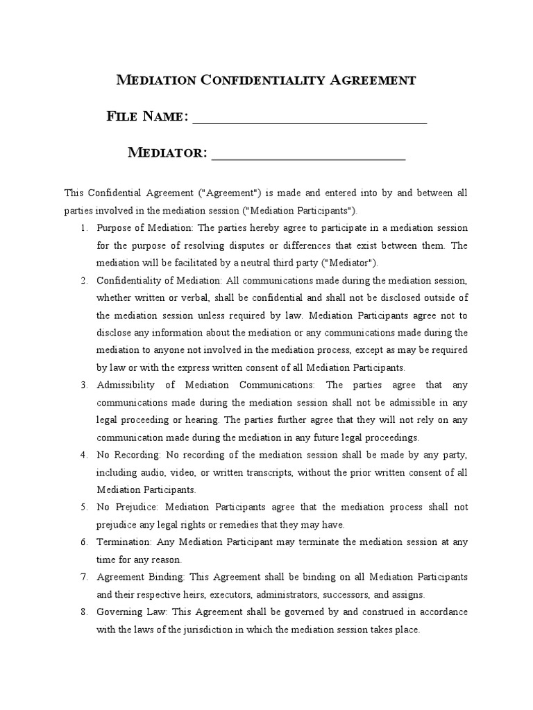Mediation Confidentiality Agreement | PDF | Mediation | Public Law