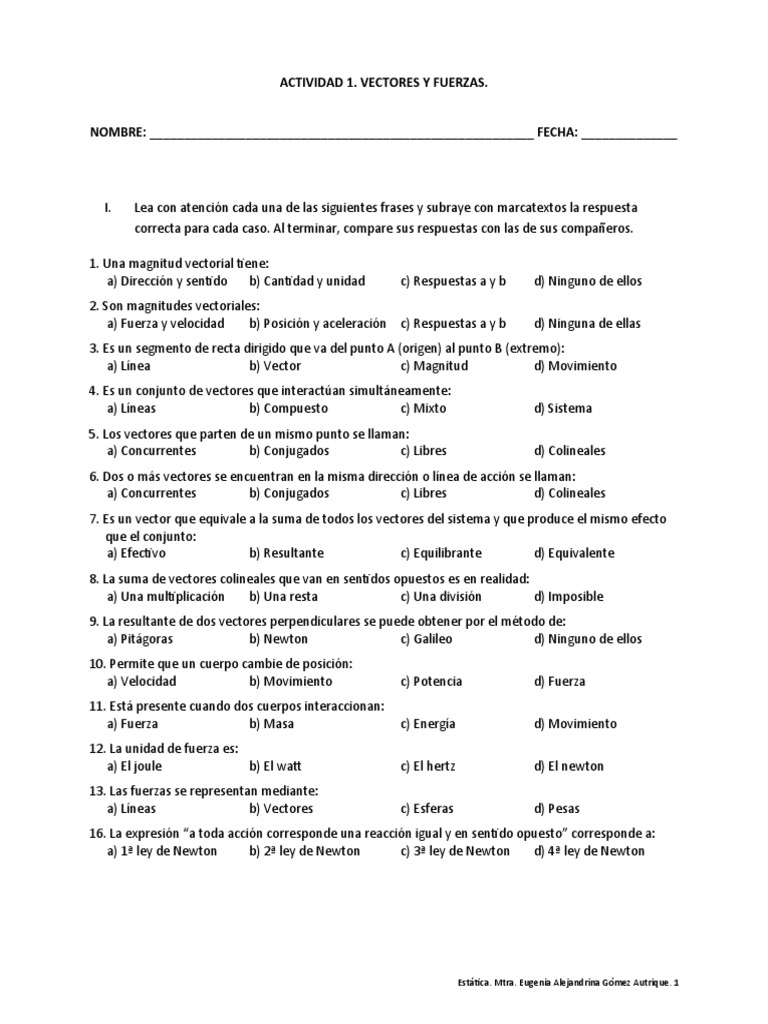 Actividad 1. Vectores y Fuerzas | PDF | Vector Euclidiano | Fuerza