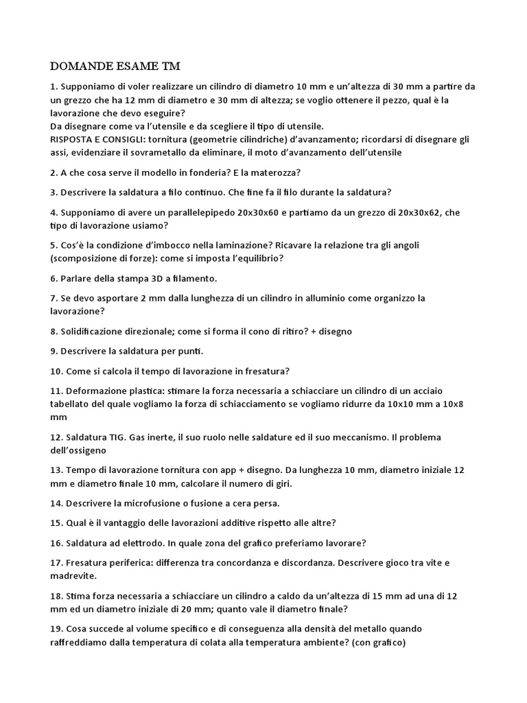 Domande Esame Tm-1 | PDF