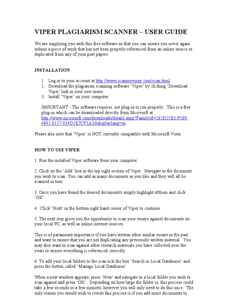 Viper Plagiarism Scanner - User Guide: Installation | PDF | Disclaimer ...