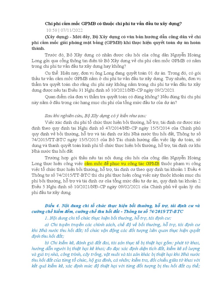 Chi Phi Do Dac, Cam Coc GPMB | PDF