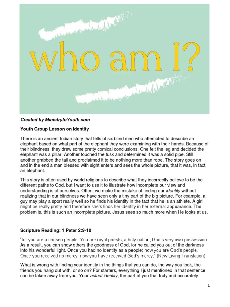 Youth Group Lesson On Identity Pdf God Jesus
