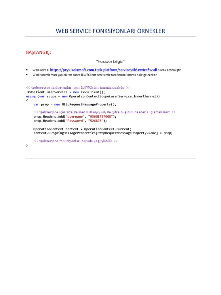 Web Service Fonksi̇yonlari Csharp Örnekler | PDF