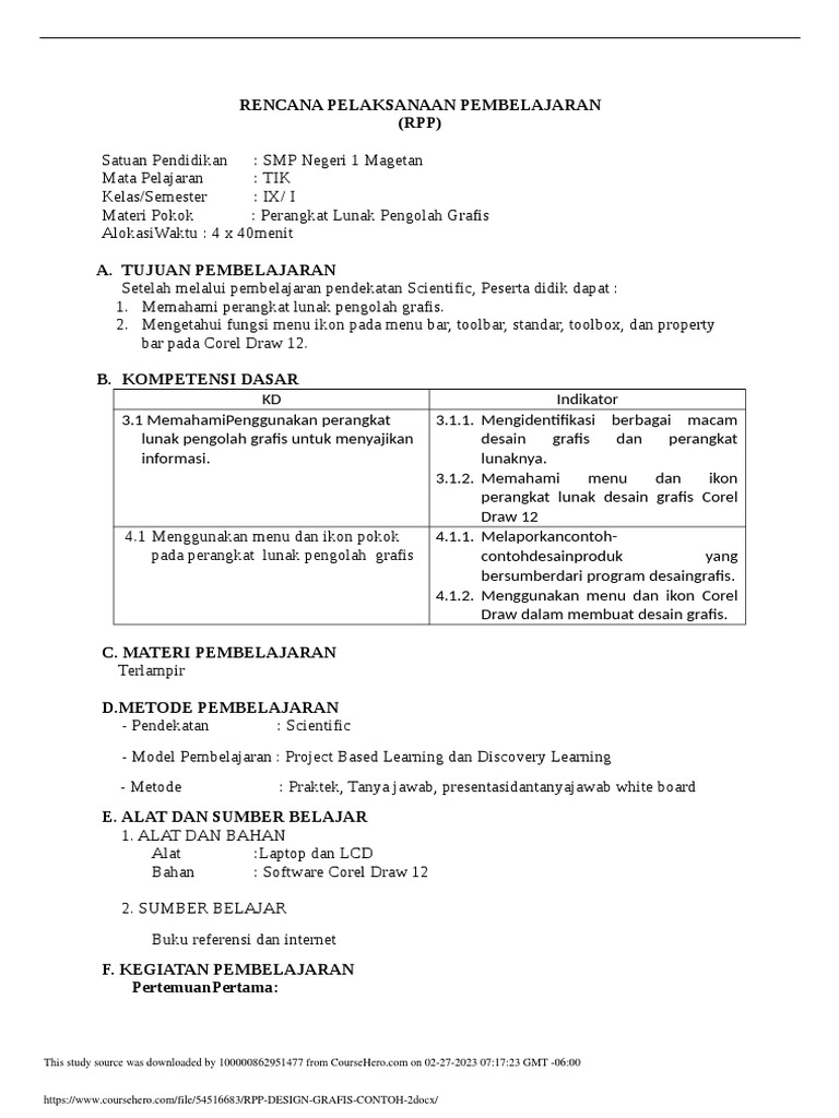 RPP Design Grafis Contoh 2 | PDF