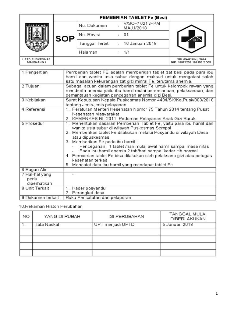 SOP Pemberian Tablet Fe | PDF
