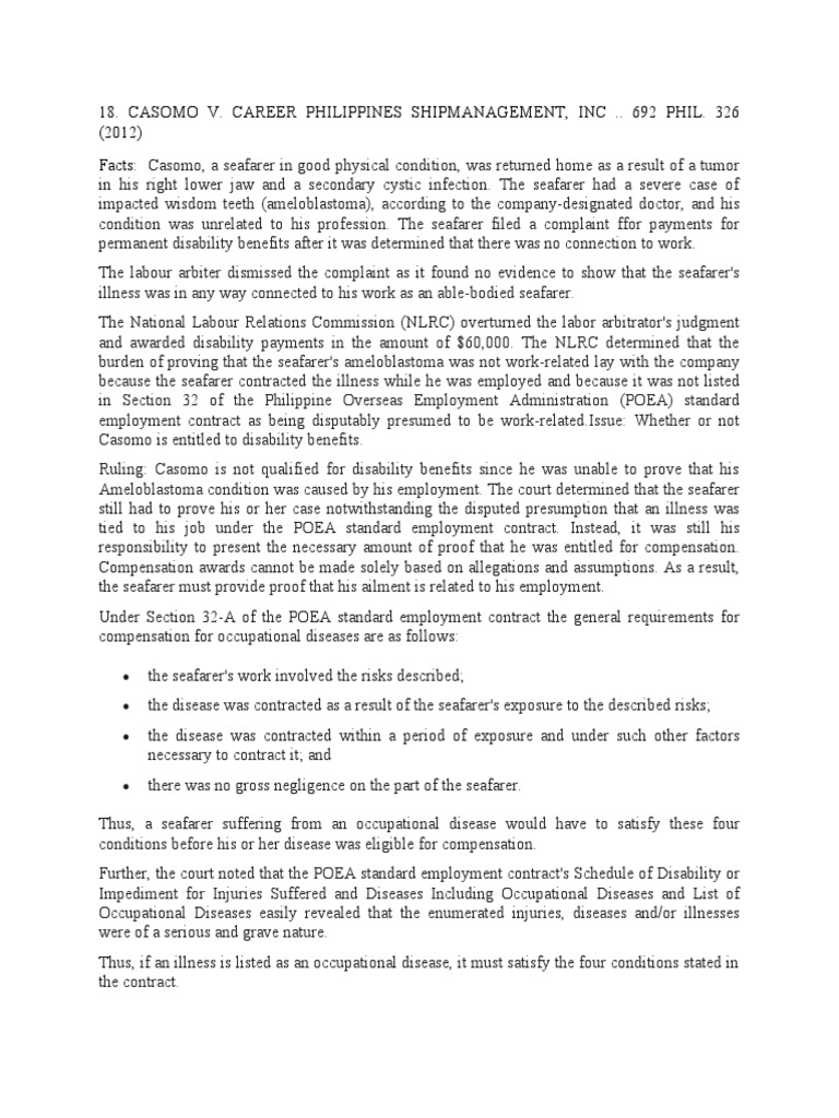 Casomo v. Career Philippines Shipmanagement, Inc. | PDF | Employment ...
