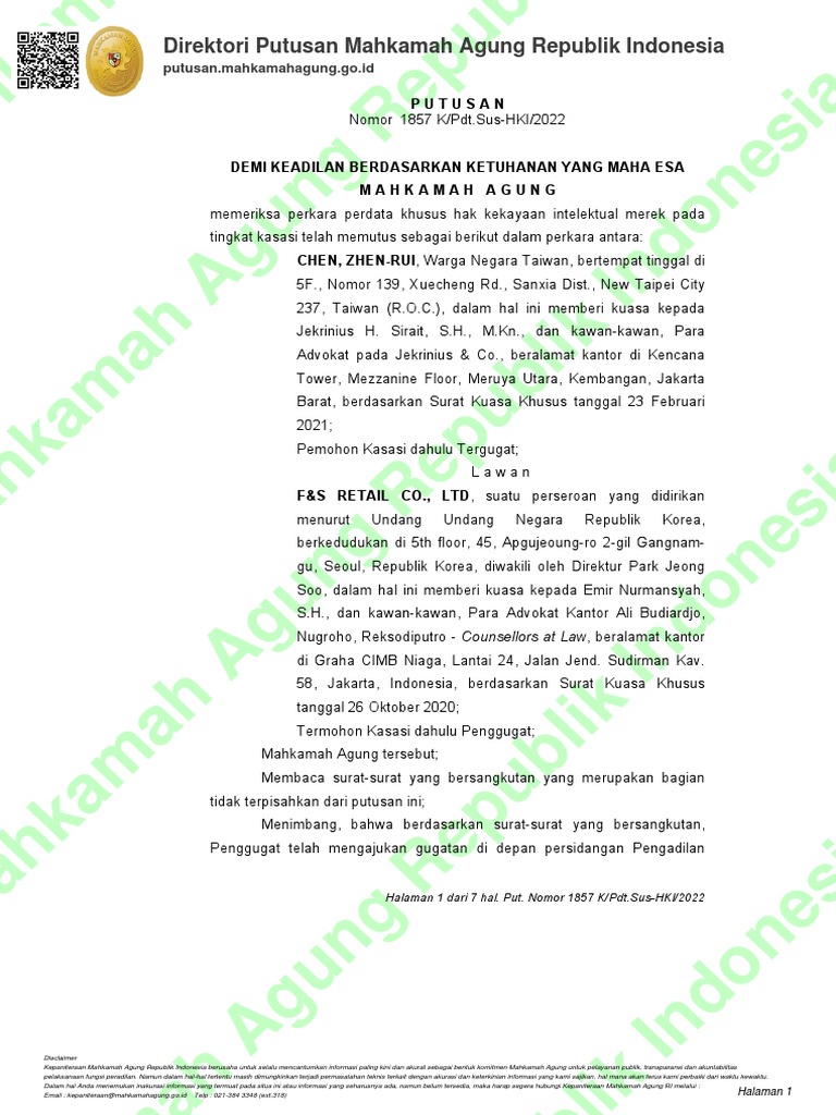 Putusan 1857 K PDT - Sus-Hki 2022 20230206081718 | PDF