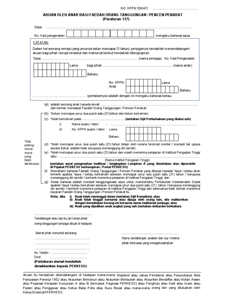 UPDATE - Akuan Oleh Anak Bagi Faedah Orang Tanggungan Pencen Penakat | PDF