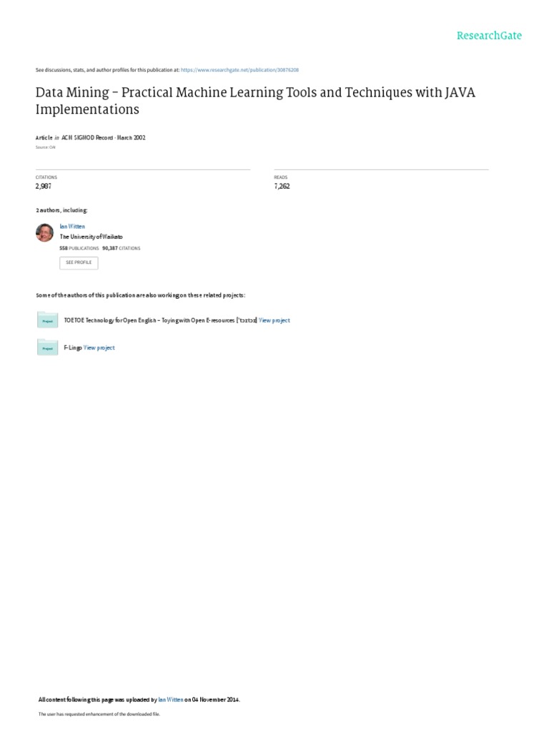 Data Mining Practical Machine Learning Tools Andtechniques With Java Implementations Pdf