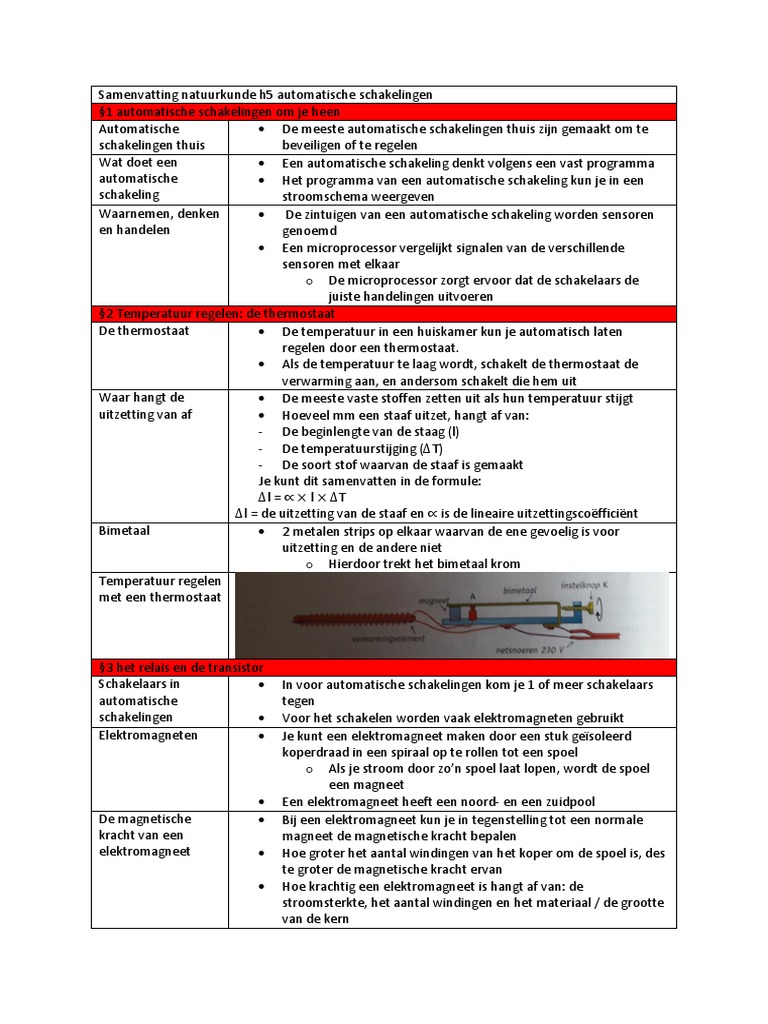 Samenvatting Natuurkunde h5 Automatische Schakelingen | PDF