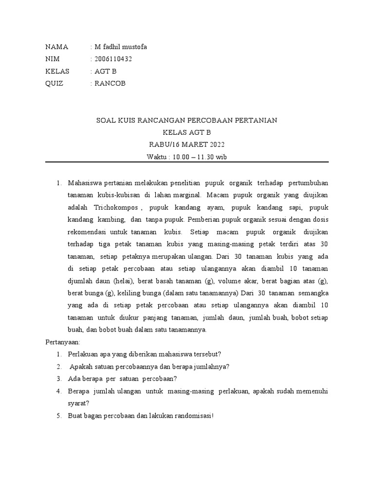 Rancangan Percobaan | PDF