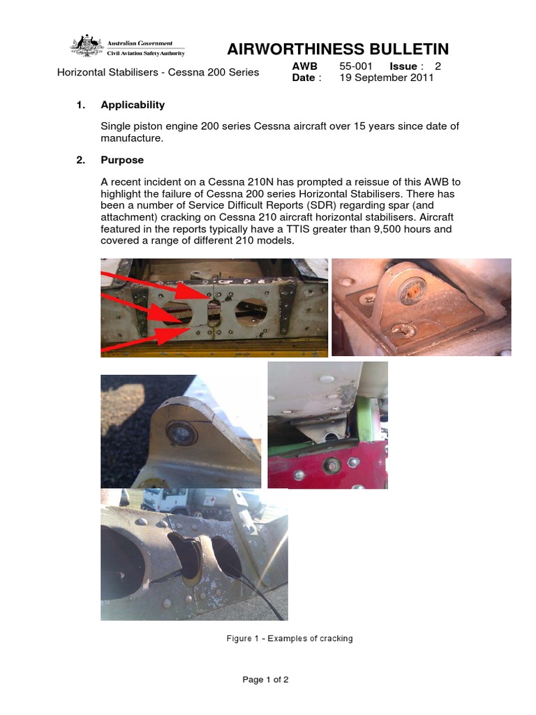 Airworthiness Bulletin 55 001 Horizontal Stabilisers Cessna 200 Series ...