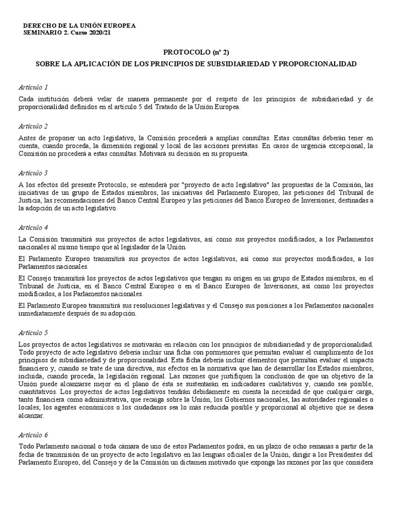 Protocolo Principios Subsidiariedad y Proporcionalidad | PDF | Política ...