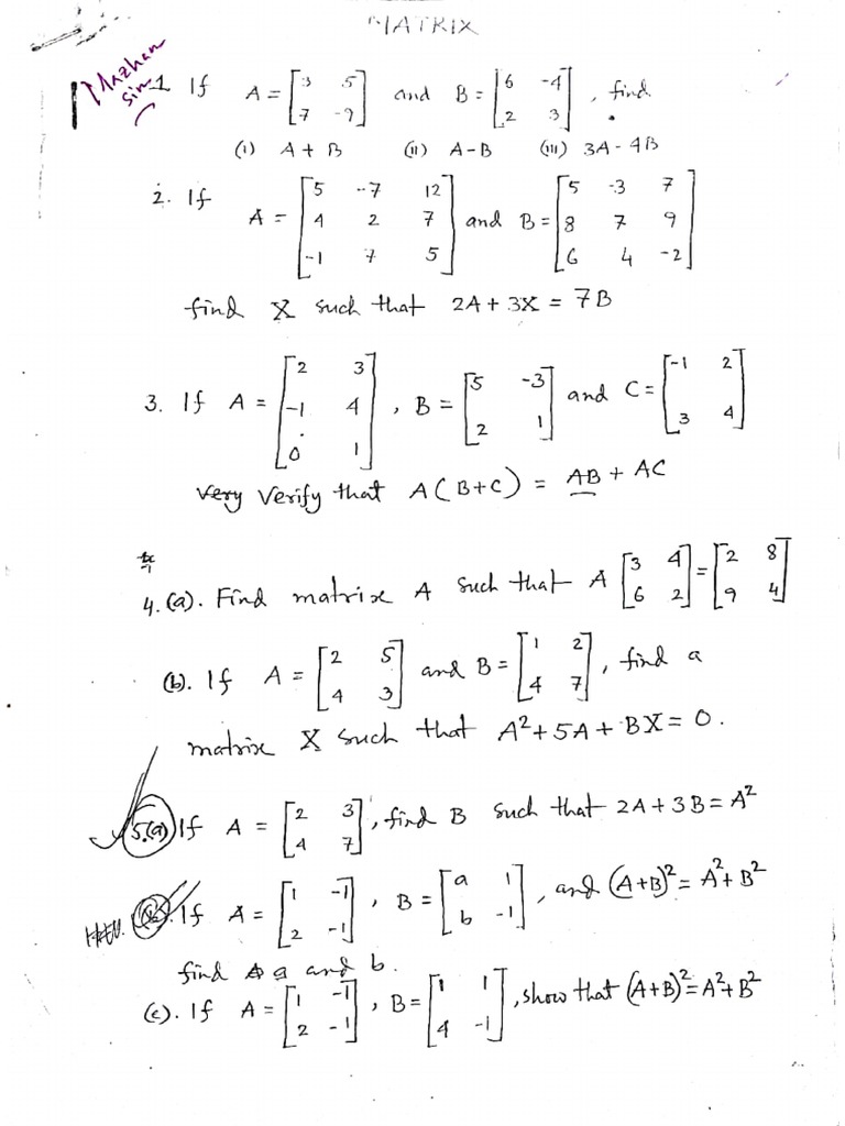 Matrix Sheet Pdf