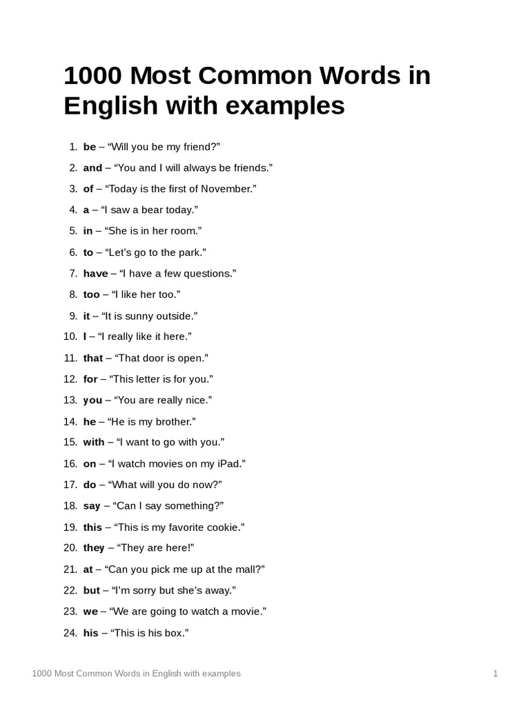 1000 Most Common Words in English With Examples | PDF | English Language