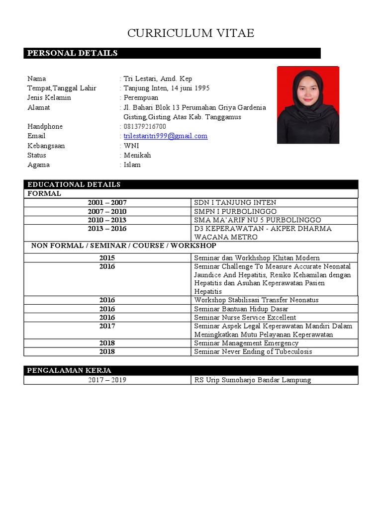CV Tri Lestari: Keperawatan & Pengalaman | PDF
