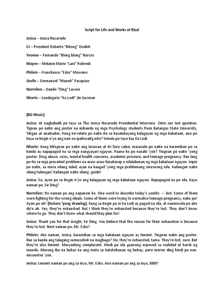 Script For Life and Works of Rizal | PDF