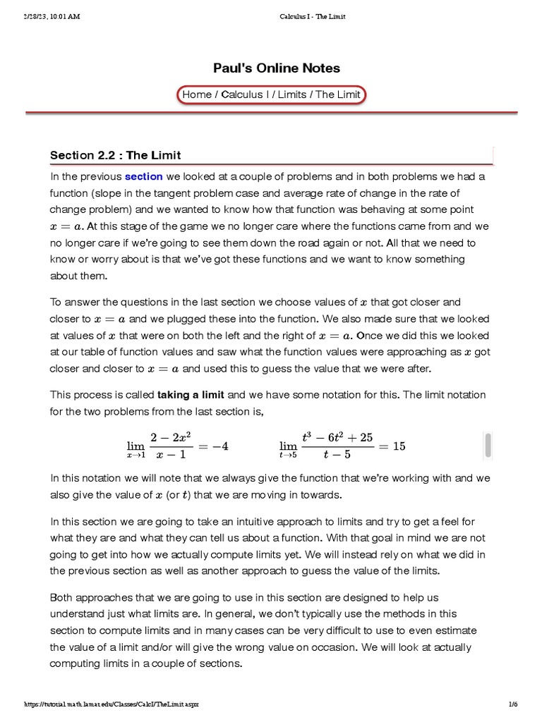 Calculus I - The Limit | PDF | Function (Mathematics) | Limit (Mathematics)
