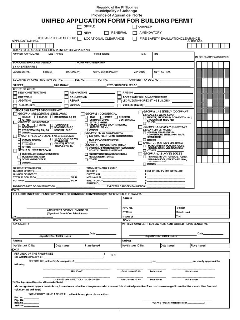 FRONT Unified-Application-for-Bldg-Permit-FRONT (1) (1) - Edited | PDF ...