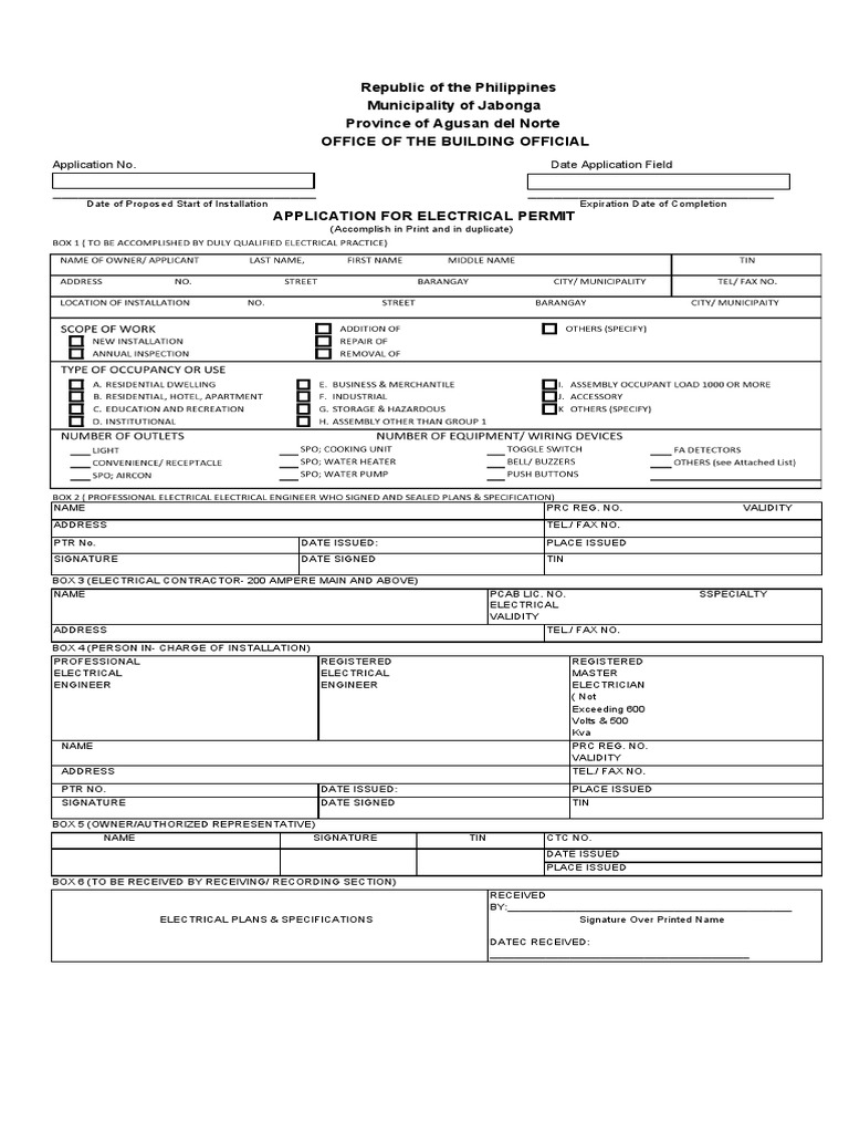 FRONT ELECTRICAL-PERMIT-FORM-FRONT (1) - Edited | PDF | Electrical ...