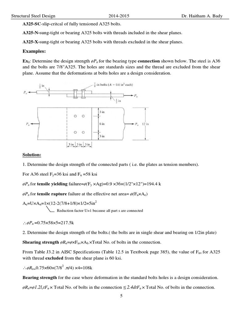 Lec 04 - Steel - Bolt Connections (Examples) | PDF | Screw | Civil ...