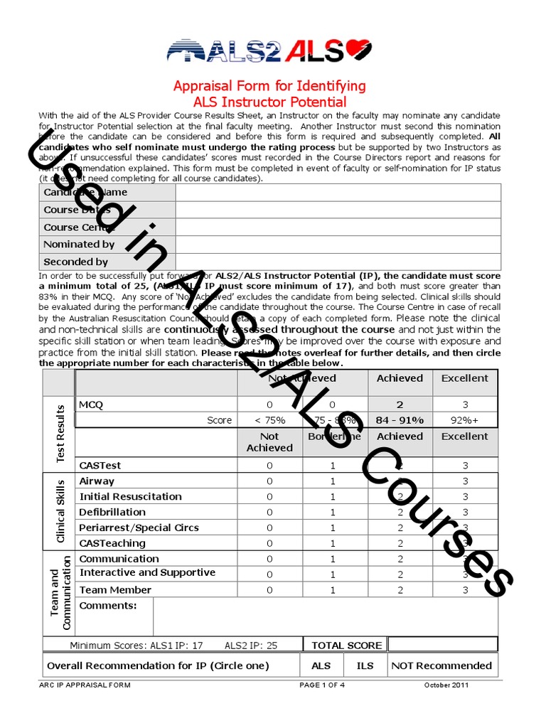 Appraising Candidates' Potential as Advanced Life Support Instructors ...