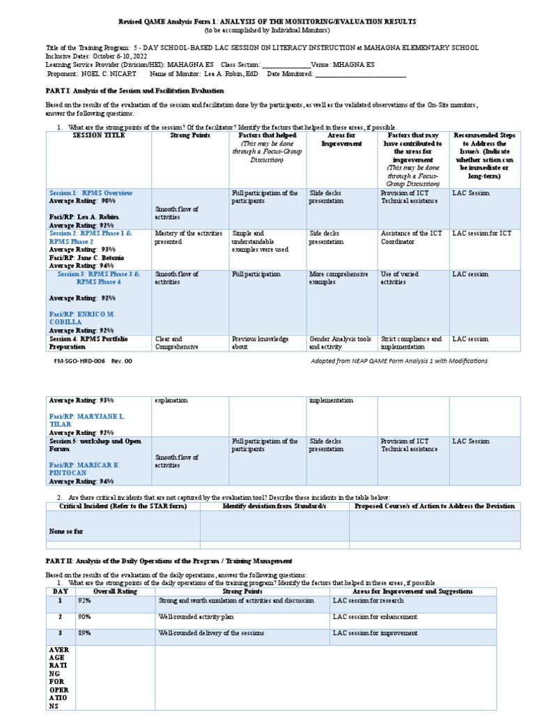 4.5 QAME Analysis Form ELLN LAC | PDF | Behavior Modification | Learning