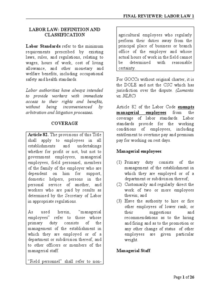 Labor Law 1 - Full Reviewer | PDF | Cost Of Living | Employment