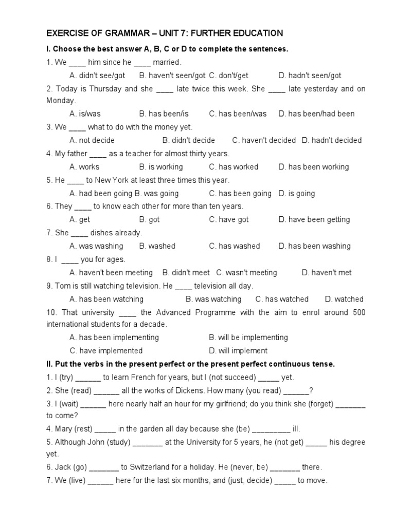 Exercise of Grammar-Unit 7-Grade 11 | PDF | Academic Degree | Master's Degree