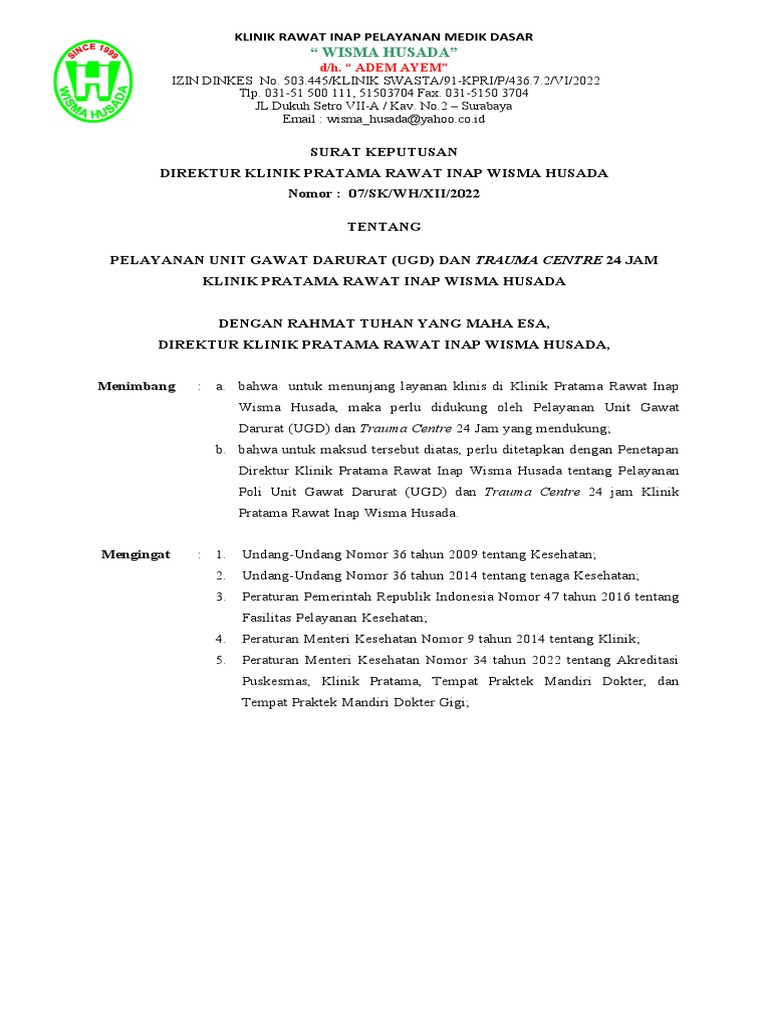 SK Pelayanan Ugd Dan Trauma Centre 24 Jam | PDF