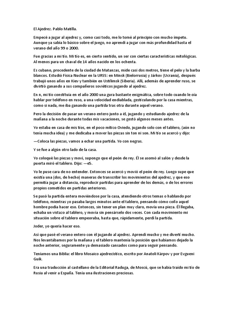 El Ajedrez Pablo Matilla | PDF | Ajedrez | Juegos de estrategia abstractos